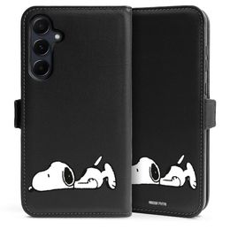 DeinDesign Galaxy A55 5G Handy Klapph&uuml;lle Handyh&uuml;lle aus Kunst Leder schwarz Flip Case Official Licensed Product Snoopy Peanuts Sideflip mit Lasche