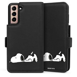 DeinDesign Galaxy S21 5G Handy Klapph&uuml;lle Handyh&uuml;lle aus Kunst Leder schwarz Flip Case Official Licensed Product Snoopy Peanuts Sideflip mit Lasche