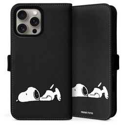 DeinDesign iPhone 16 Pro Handy Klapph&uuml;lle Handyh&uuml;lle aus Kunst Leder schwarz Flip Case Official Licensed Product Snoopy Peanuts Sideflip mit Lasche