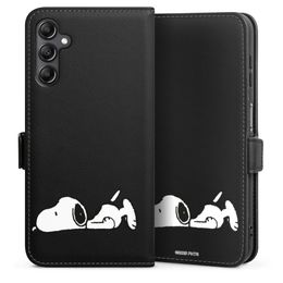 DeinDesign Galaxy A14 5G Handy Klapph&uuml;lle Handyh&uuml;lle aus Kunst Leder schwarz Flip Case Official Licensed Product Snoopy Peanuts Sideflip mit Lasche