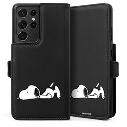 DeinDesign Galaxy S21 Ultra 5G Handy Klapph&uuml;lle Handyh&uuml;lle aus Kunst Leder schwarz Flip Case Official Licensed Product Snoopy Peanuts Sideflip mit Lasche