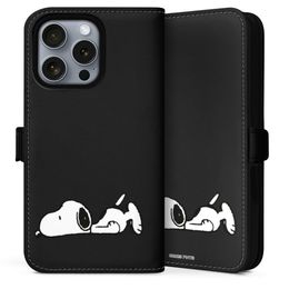 DeinDesign iPhone 16 Pro Max Handy Klapph&uuml;lle Handyh&uuml;lle aus Kunst Leder schwarz Flip Case Official Licensed Product Snoopy Peanuts Sideflip mit Lasche