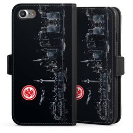 DeinDesign iPhone SE (2022) Handy Klapph&uuml;lle Handyh&uuml;lle aus Kunst Leder schwarz Flip Case Sge Eintracht Frankfurt Skyline Sideflip mit Lasche