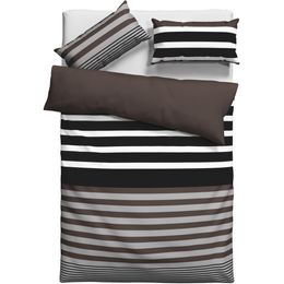 Bettw&auml;sche OTTO HOME, braun, Polycotton recycelt, Obermaterial: 52% Polyester, 48% Baumwolle, Bettw&auml;sche, "Majoran", gestreifte Bettw&auml;sche in 4