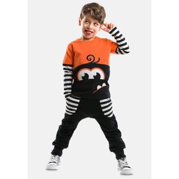 DENOKIDS Kinder Hausanzug "Monster Joe", Gr. 92, orange, 92% Baumwolle, 8% Elasthan, bedruckt, Basic, Homewear-Sets, mit Monsterapplikation