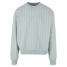 Karl Kani Herren Rundhalspullover "Karl Kani Herren KM232-022-1 KK Small Signature Pinstripe Crew"light mint, wei&szlig;, Gr. S, gestreift, 80% Baumwolle,