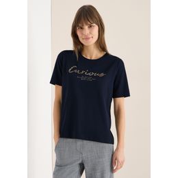 Cecil Damen T-Shirt, blau, Gr. XS, bedruckt, Web, 48% Baumwolle, 48% Modal, 4% Elasthan, Shirts, mit Rundhalsausschnitt