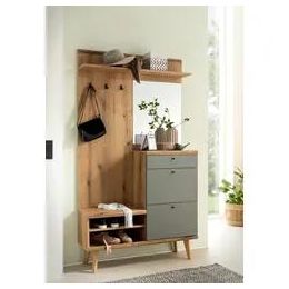Kompaktgarderobe Home Affaire "Mavas, Garderobe, Garderobenschrank, ScandicDesign, Evoke Eiche/Salbei", braun (evoke eiche, salbei), B:110cm H:200cm T:34cm, Schr&auml;nke, ausreichend Stauraum, f&uuml;r kleine R&auml;ume geeignet, 110 cm breit