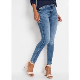 bonprix Damen Skinny-fit-Jeans, blau, Gr. 54, Obermaterial: 82% Baumwolle, 17% Polyester, 1% Elasthan, Jeans, Skinny fit Passform, Innenbeinl&auml;nge ca.