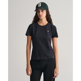 Gant Damen T-Shirt "REG SHIELD KA T-SHIRT", schwarz, Gr. L, unifarben, Jersey, Obermaterial: 100% Baumwolle, Shirts, mit einer kleinen aufgestickten