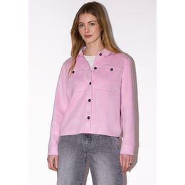 Kurzjacke STREET ONE STUDIO, Damen, Gr. 44, tulip pink, Stoff, 94% Polyester, 6% Elasthan, unifarben, normal normal, V-Ausschnitt, B&uuml;ndchen, Jacken Kurzjacke, in Velours-Optik