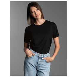 TRIGEMA Damen T-Shirt "TRIGEMA Essential Tee", schwarz, Basic, Gr. S, Single Jersey, 48% Baumwolle, 48% Micromodal, 4% Elasthan, Shirts