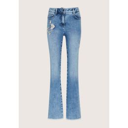 Madeleine Mode MADELEINE Damen Regular-fit-Jeans "Jeans Bootcutjeans mit floraler Stickerei", beige, Gr. 21, Obermaterial: 98% Baumwolle CO. 2% Elasthan EL., Jeans