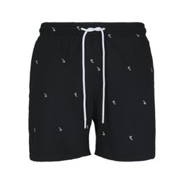 Urban Classics Herren Badeshorts "Urban Classics Herren Embroidery Swim Shorts"schwarz, palmtree, Gr. S, 100% Polyester, Badehosen