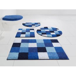 Badematte Grund, H:20mm, blau, Kunstfaser, Badematten, "Mosaik, Badvorleger, Badezimmer Teppich, sehr weich", angenehm weich, auch als 3 teiliges Set