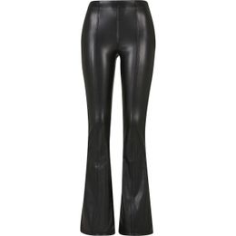 Urban Classics Damen Stoffhose "Urban Classics Damen Ladies Synthetic Leather Flared Pants"schwarz, Gr. XS, unifarben, 93% Polyester, 7% Elasthan,