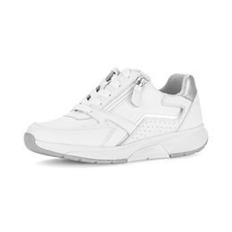 Damen Keilsneaker, Gabor Rollingsoft, Gr. 41wei&szlig;, silberfarben, Leder, Textil, Ziegenveloursleder, Schuhe, Freizeitschuh, Halbschuh, Schn&uuml;rschuh mit