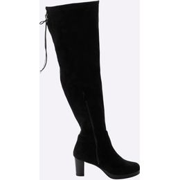 sheego Damen Overkneestiefel, Gr. 40, schwarz, Lederimitat, Polyester, Schuhe