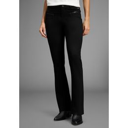 Bruno Banani Damen Bootcuthose, schwarz, Basic, Gr. 48, unifarben, Milano Rib, Obermaterial: 76% Polyester, 20% Viskose, 4% Elasthan, Hosen, mit