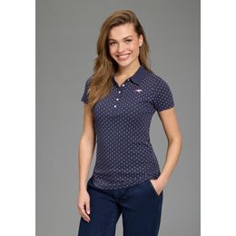 Kangaroos Damen Poloshirt, blau, Gr. 32, bedruckt, Rippware, Obermaterial: 100% Baumwolle, Shirts, figurbetonter Schnitt, bedrucktes Punkte-Motiv,