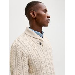 Jack & Jones JACK & JONES Herren Strickpullover "JPRBLUSEAN KNIT CABLE SHAWL NECK"silber lining detail:melange, Gr. L, meliert, Strick, Obermaterial: 57%