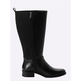 sheego Damen Weitschaftstiefel, Gr. 39, schwarz, Glattleder, Leder, Schuhe