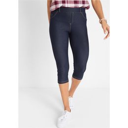 bonprix Damen Caprileggings, blau, Gr. 48, unifarben, Denim/Jeans, Obermaterial: 70% Baumwolle, 25% Polyester, 5% Elasthan, Hosen, in Jeansoptik, aus