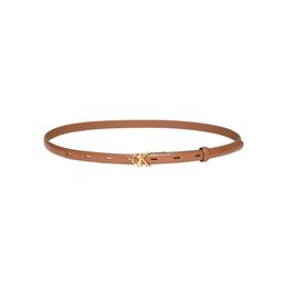 Calvin Klein Damen Lederg&uuml;rtel "ROUND CK BUCKLE 15MM BELT SMOOTH"argan oil, antique light gold, Gr. 85, unifarben, Web, Rindsleder, G&uuml;rtel,