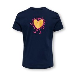 KIDS Only M&auml;dchen T-Shirt "KOGLANY-NINA LIFE LOVE S/S TOP FR JRS"navy blazer print:walking heart, pink yarrow, gold, Gr. 110, unifarben, Jersey,