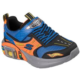 Sneaker Skechers "Compartment & Two Toy Cars", Damen, Gr. 33, blau, orange, Lederimitat, Textil, kontrastfarbene Details, Schuhe Sneaker, Kinderschuh mit buntem Muster, Gr&ouml;&szlig;enschablone zum Download