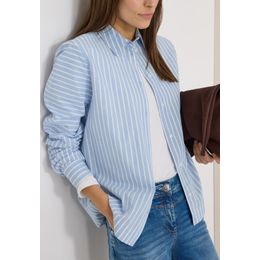 Cecil Damen Hemdbluseblouse blau, Gr. S, gestreift, Web, Obermaterial: 100% Baumwolle, Blusen, in Streifen-Optik