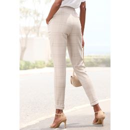 Vivance Damen Jogger Pants, beige, Gr. 36, kariert, Stoff, Obermaterial: 79% Polyester, 19% Viskose, 2% Elasthan, Hosen, mit Karomuster, Schlupfhose,
