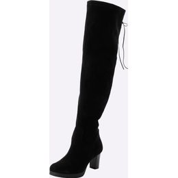 sheego Damen Overkneestiefel, Gr. 41, schwarz, Lederimitat, Polyester, Schuhe