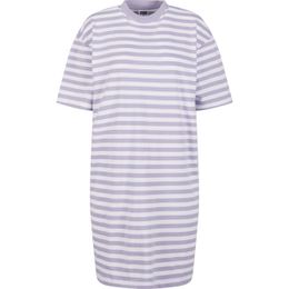 Shirtkleid Urban Classics "Urban Classics Damen Ladies Oversized Striped Tee Dress", Damen, Gr. L, US-Gr&ouml;&szlig;en, wei&szlig;, dustylila, 100% Baumwolle, relaxed fit, Rundhals, Kleider Shirtkleid
