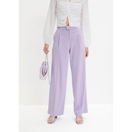 bonprix Damen Bundfaltenhose "Bundfaltenhose", lila, festlich, Gr. 40, Obermaterial: 66% Polyester, 33% Viskose, 1% Elasthan, Hosen, aus Polyester,