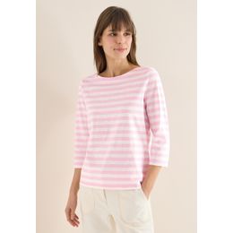Cecil Damen 3/4-Arm-Shirtlight blush rose, Gr. M, gestreift, Web, 100% Baumwolle, Shirts, mit U-Boot-Ausschnitt