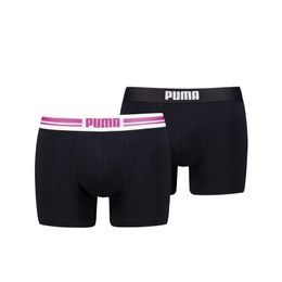 Boxershorts Puma "Puma MEN EVERYDAY PLACED LOGO BOXERS 2P", Herren, Gr. L, electric orchid, schwarz, Jersey, Obermaterial: 95% Baumwolle, 5% Elasthan, normal, Unterhosen, mit Logo Webbund