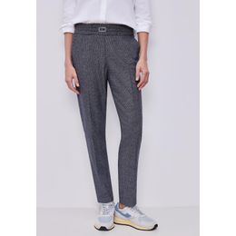 Stoffhose Street One, Damen, Gr. 38, L&auml;nge 28, shadowed navy, Stoff, 63% Polyester, 34% Viskose, 3% Elasthan, gemustert, loose fit lang, Hosen Stoffhose, mit Elastikbund