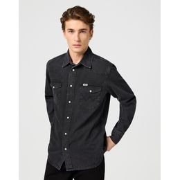 Langarmhemd Wrangler "WESTERN SHIRT", Herren, Gr. XXL, N-Gr, rinse schwarz, Web, Obermaterial: 100% Baumwolle, regular fit normal, &Auml;rmel mit &Auml;rmelschlitz Manschette mit Druckkn&ouml;pfen, Hemden