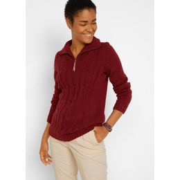 bonprix Troyer Pullover mit Zopfmuster, rot