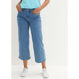 bonprix Wide Leg Jeans Mid Waist cropped, blau, mit Baumwolle
