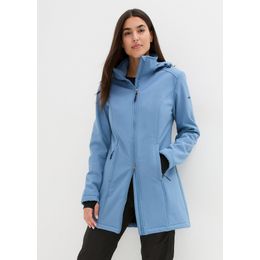 bonprix wasserabweisende Funktions-Softshell-Longjacke Kuschelfleece, blau, Gr.40, Lange Funktionsjacke mit kuscheligem Teddyfleece-Futter, aus Softshell