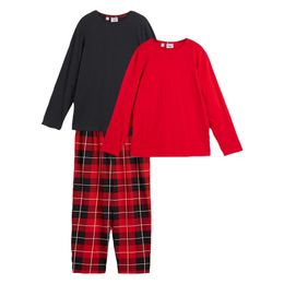 bonprix Pyjama aus reiner Bio-Baumwolle (3-tlg. Set), rot, mit Baumwolle