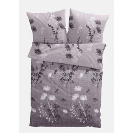 bonprix Bettw&auml;sche mit Blumen Design, grau, 100% Baumwolle
