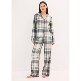 bonprix Gewebter Flanell Pyjama mit Glitzergarn und Geschenktasche, beige, mit Baumwolle