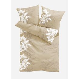 bonprix Bettw&auml;sche mit Bl&uuml;ten, beige, 100% Baumwolle