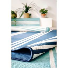 bonprix In- und Outdoor Wende-Teppich mit Streifen, blau