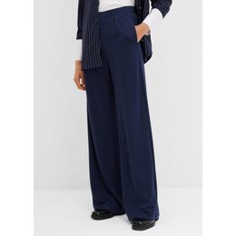 bonprix Palazzo-Hose aus bequemen Punto di Roma, blau, Gr.42, Hose mit weitem Bein, Falten und elastischem Bund, aus Viskose
