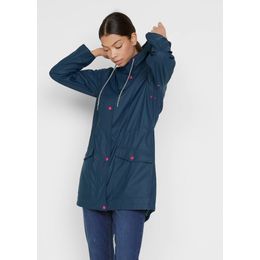 bonprix wasserabweisende Regenjacke, blau, Gr.50, Lange Regenjacke mit Kapuze, wasserabweisend