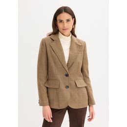 bonprix Blazer mit Fischgratmuster und Wollanteil, braun
